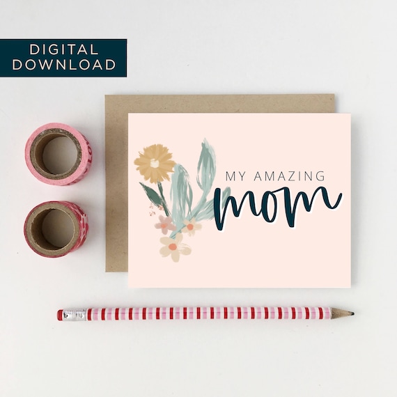 DIGITAL My Amazing Mom Birthday Card Calligraphy Birthday | Etsy