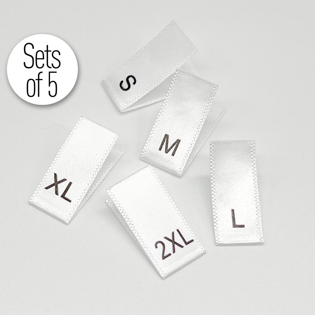 White Satin Garment Size Labels- Set of 5 of Each Size - Etsy
