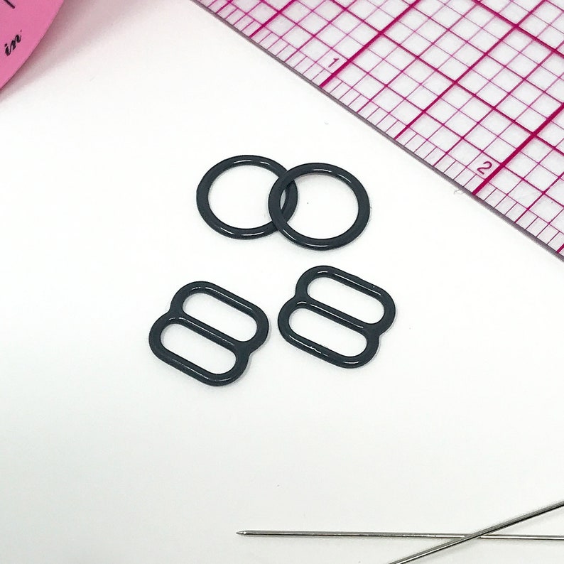 Set of 2 Rings OR 2 Sliders Bra Strap Sliders in Charcoal Grey for ...