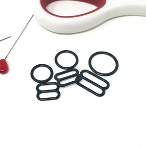 Set of 2 Rings OR 2 Sliders Bra Strap Sliders in Black for Swimwear or ...