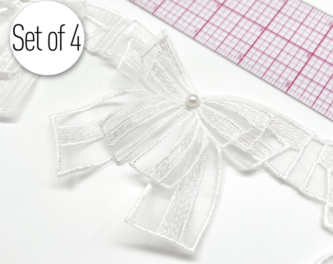 Large White Bow Layered With Pearlesque Bead Applique- Set of 4 - Etsy