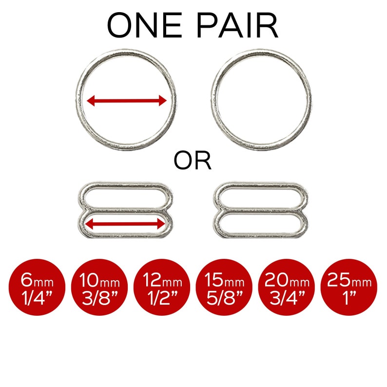 Set of 2 Rings OR 2 Sliders in Silver for Swimwear or Bra Making- 1/4 ...