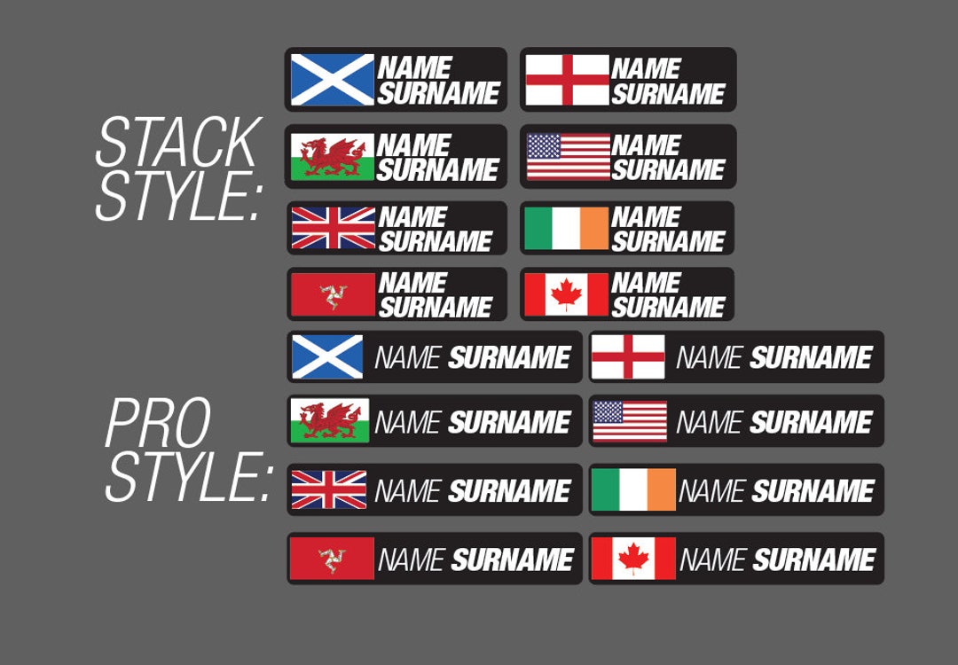 6x Personalised MTB DH Bike Name Stickers Name Tag Decals With Country ...