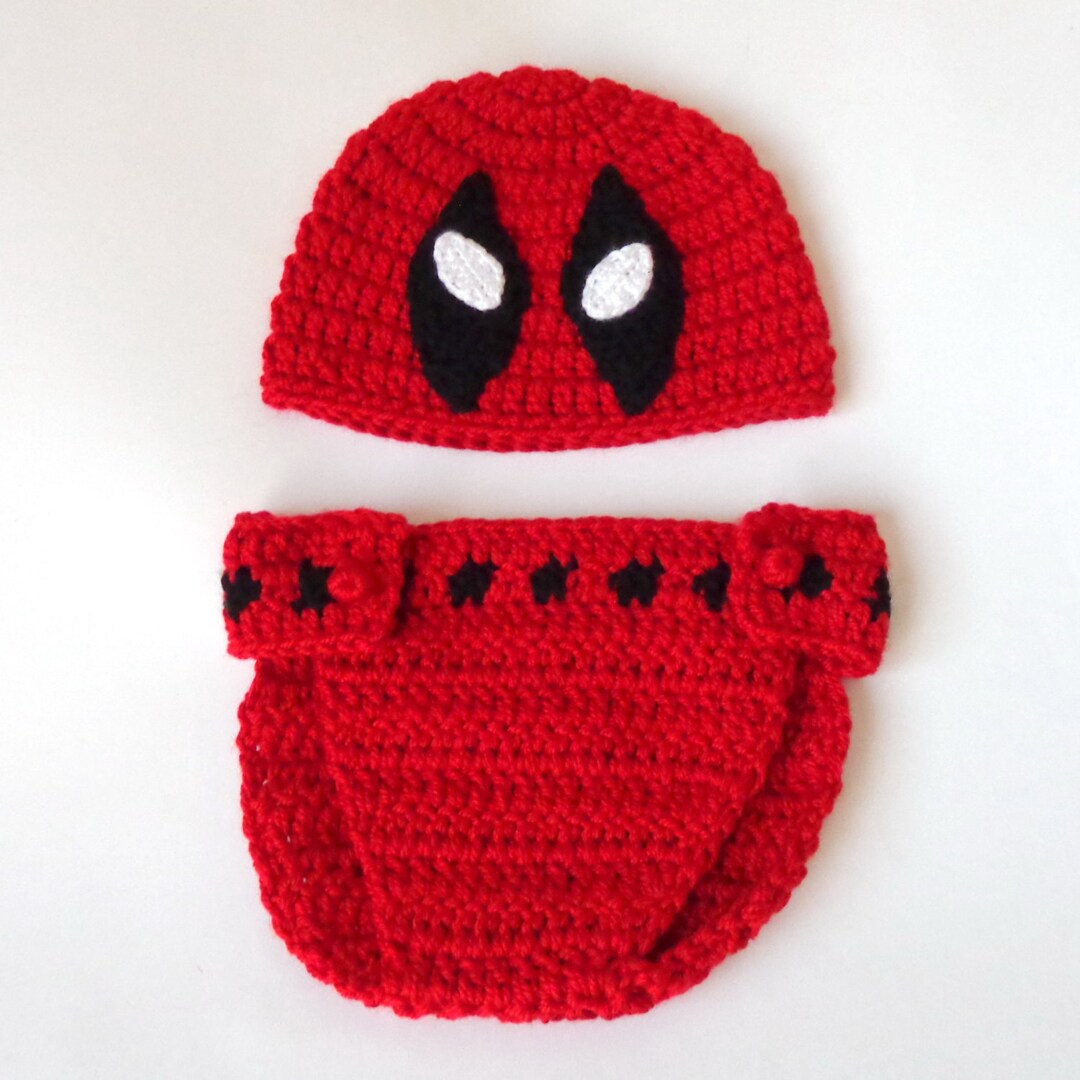 Deadpool Hat and Diaper Cover Costume Set, Marvel Beanie Mask ...