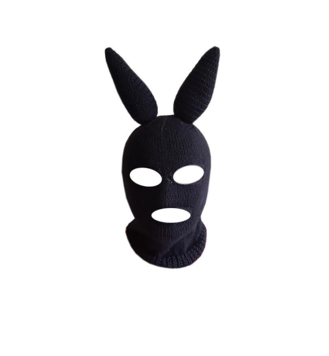 Bunny Black Ski Mask Balaclava for Woman Handmade 3 Hole Halloween ...