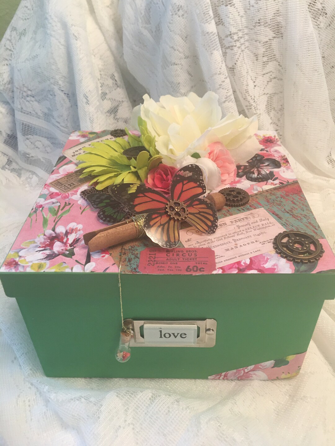 Green Box Butterflies Love Letter Box, Keepsake Trinket Box, E Edwards ...