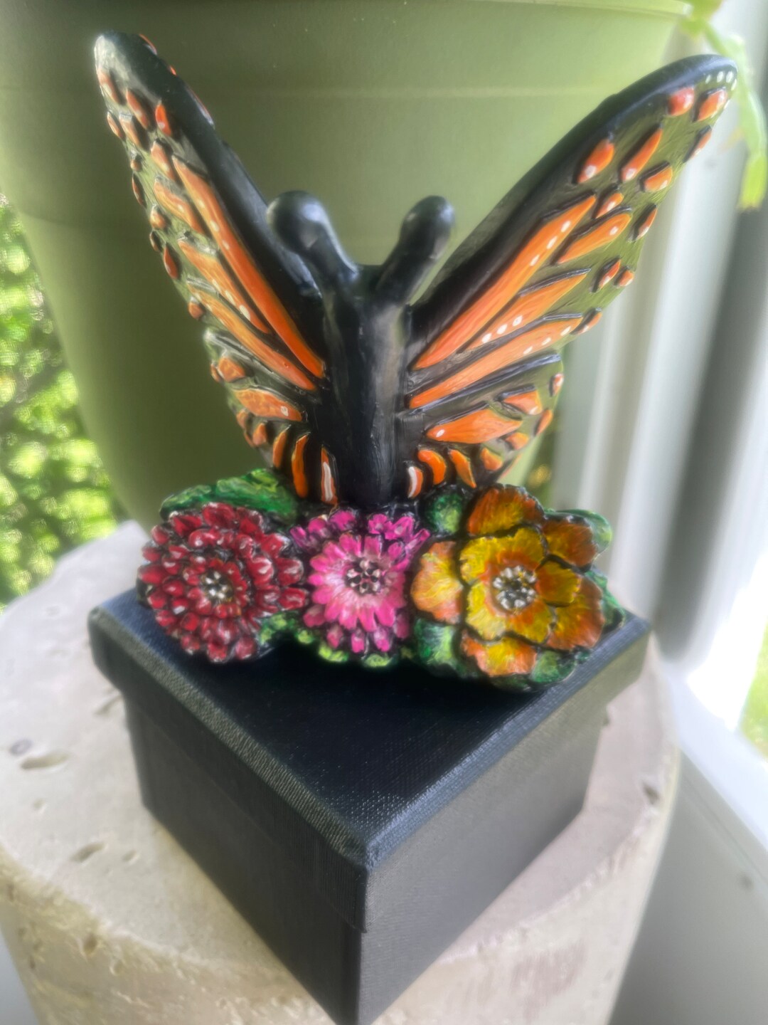 Memory Box, Jewelry Box, Monarch Butterfly, Small Ceramic Statue, Black ...