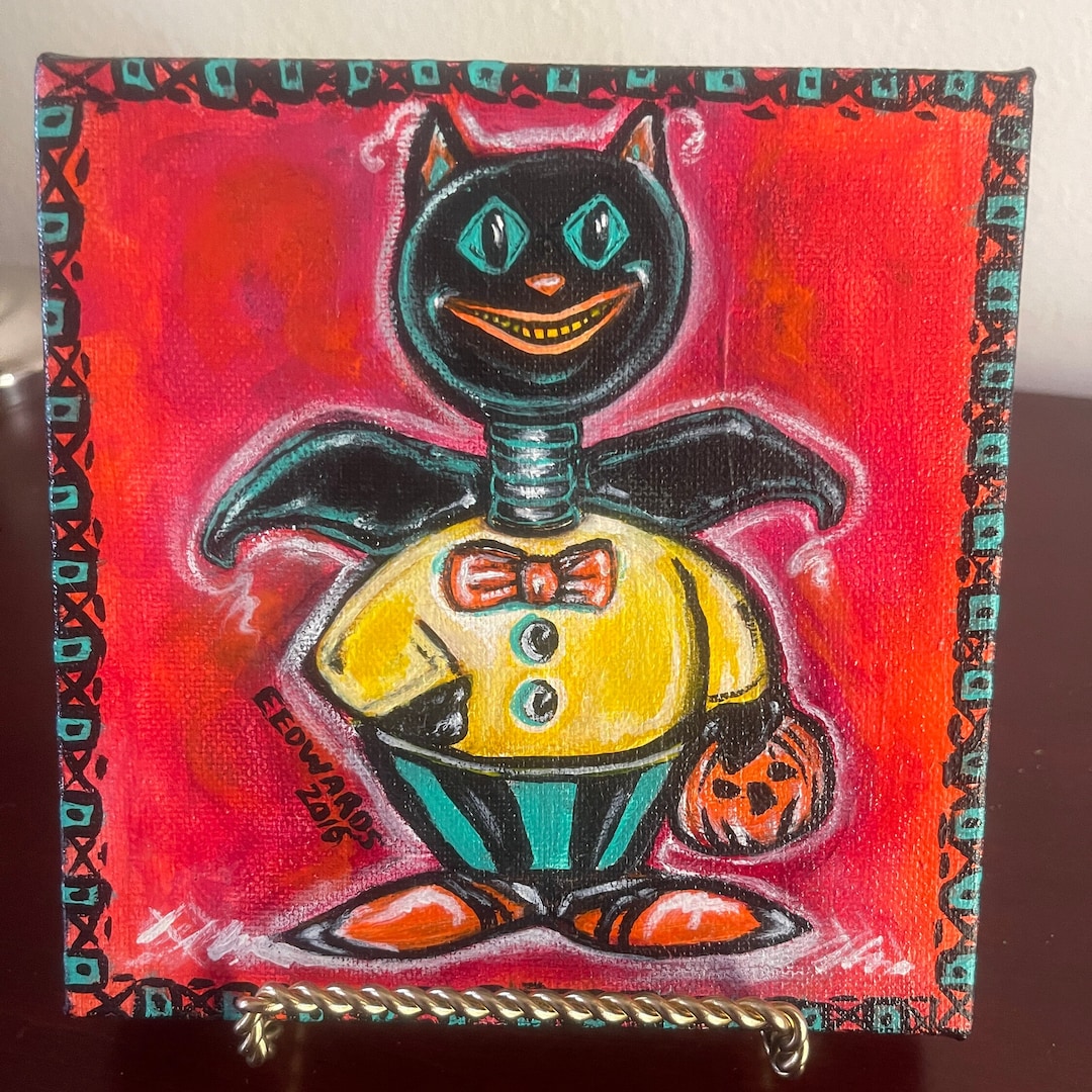 Vintage Halloween, Painting, Black Cat, Acrylics, Canvas, Black Magic ...