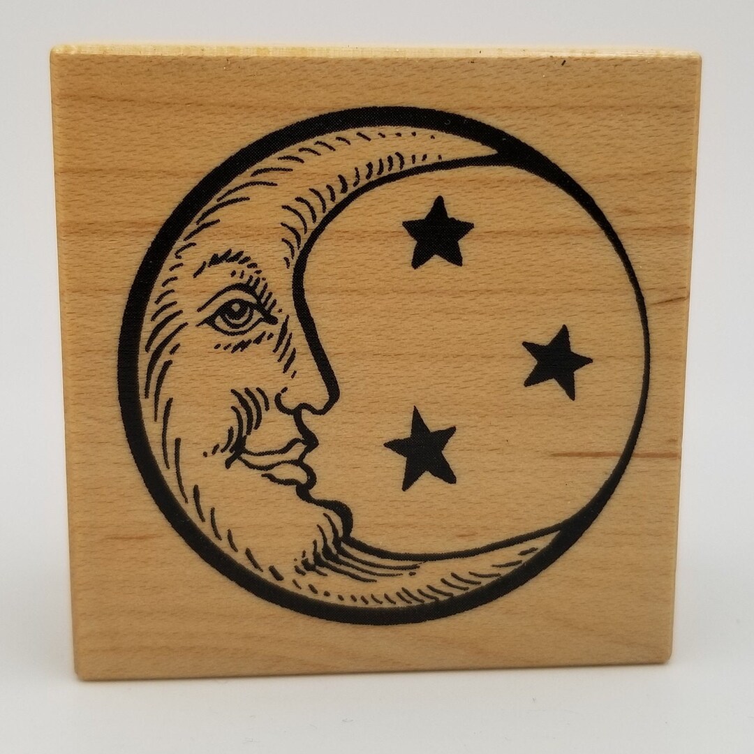 Moon and Stars PSX Rubber Stamp E-1472, Crescent Man in the Moon ...