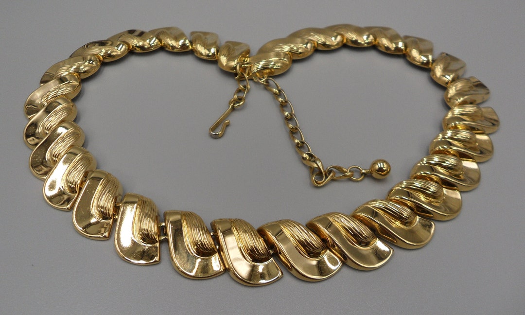 Mid Century Choker Collar Necklace Gold Tone L-shaped Link Chain 3/4 ...