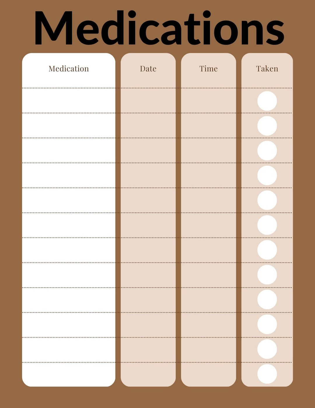 Medications Chart Digital Download - Etsy