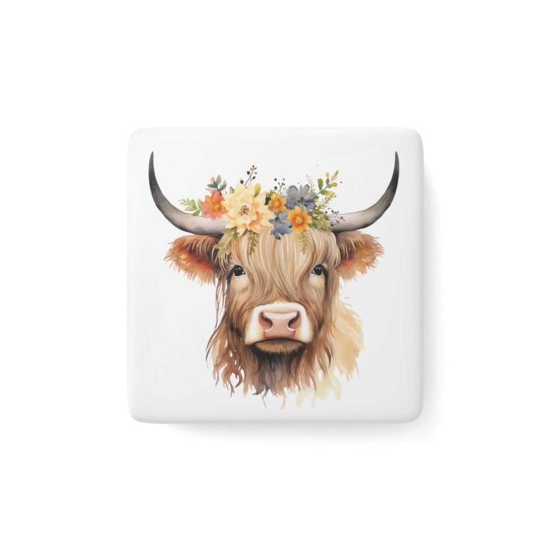 Magnet Cow Highland Cow Magnet Porcelain Magnet, Square - Etsy