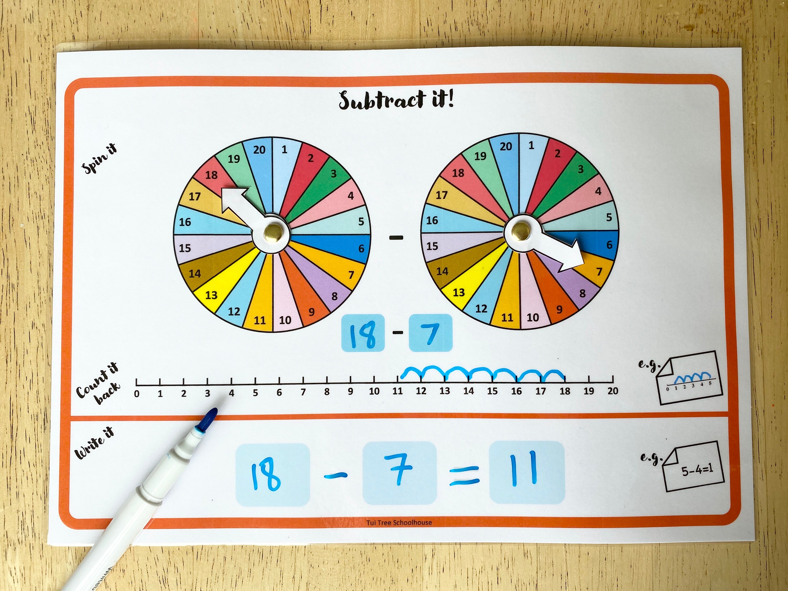 Subtract It Spin Wheel Learning Mat. Subtraction Practice - Etsy UK