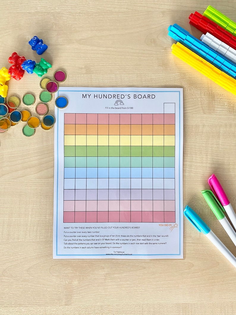 HUNDREDS CHART Printable Hundreds Board / Hundreds Chart Rainbow ...