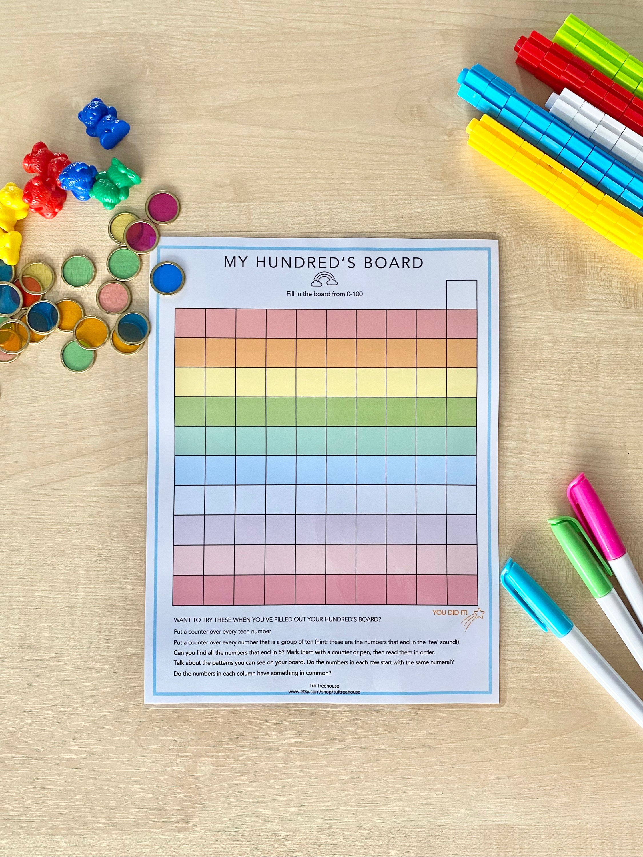 HUNDREDS CHART - Printable Hundreds Board / Hundreds Chart Rainbow ...