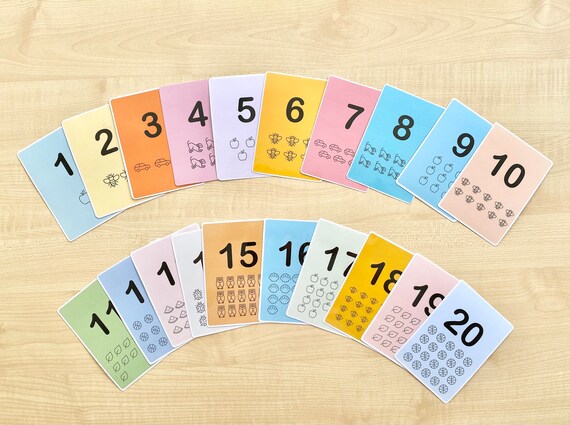 Number Flash Cards 1-20 Counting Flashcards Learn to Count - Etsy