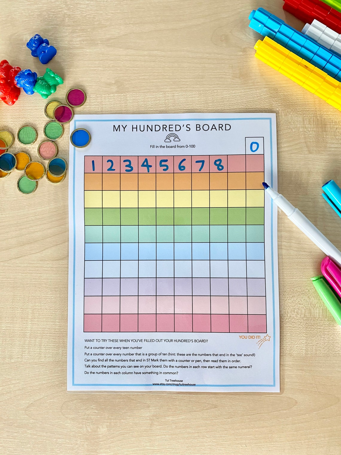 Printable Hundreds Board / Hundreds Chart Rainbow Colours - Etsy
