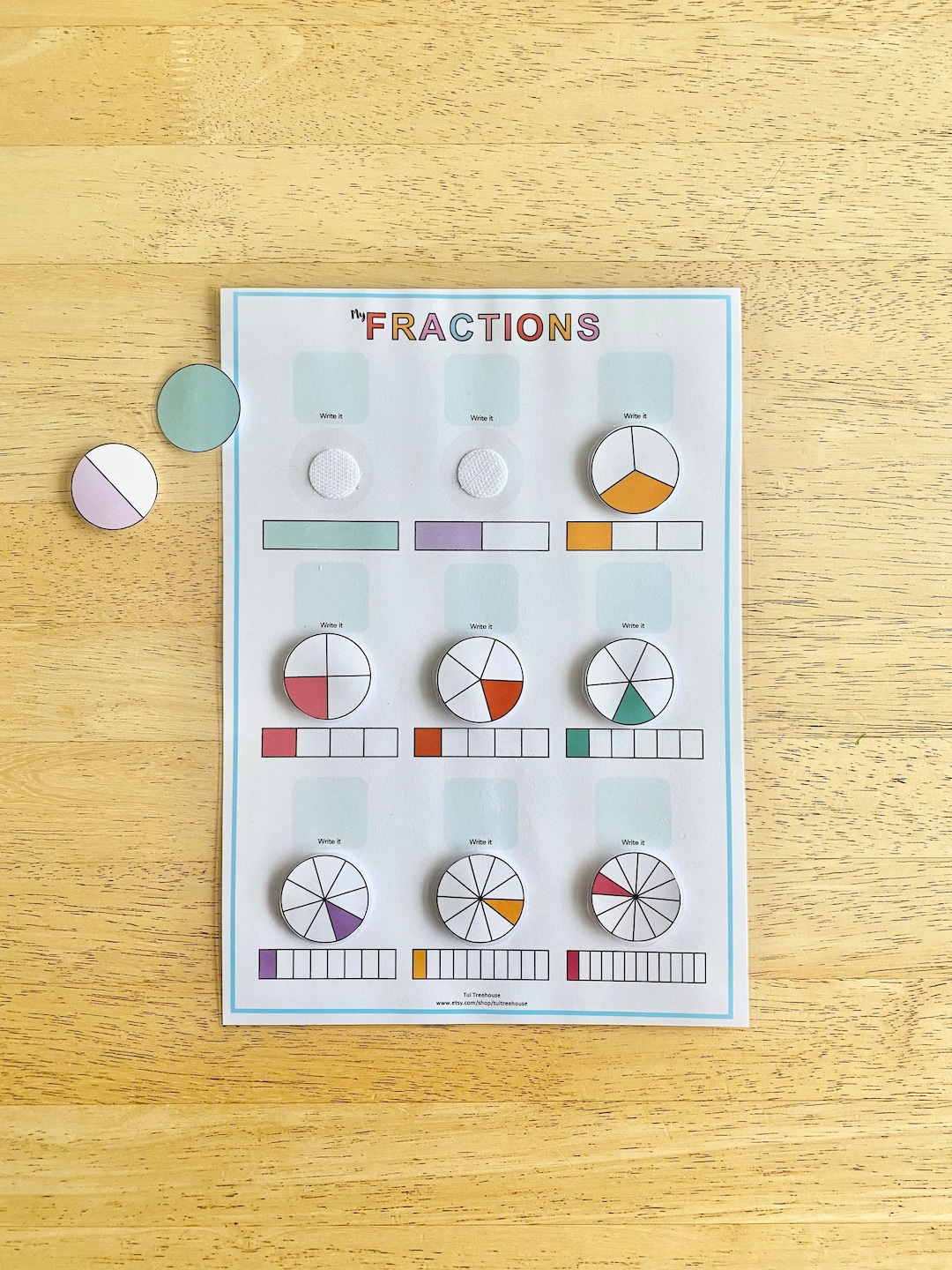 Printable Fractions Chart, Interactive Velcro Fractions, First Grade ...
