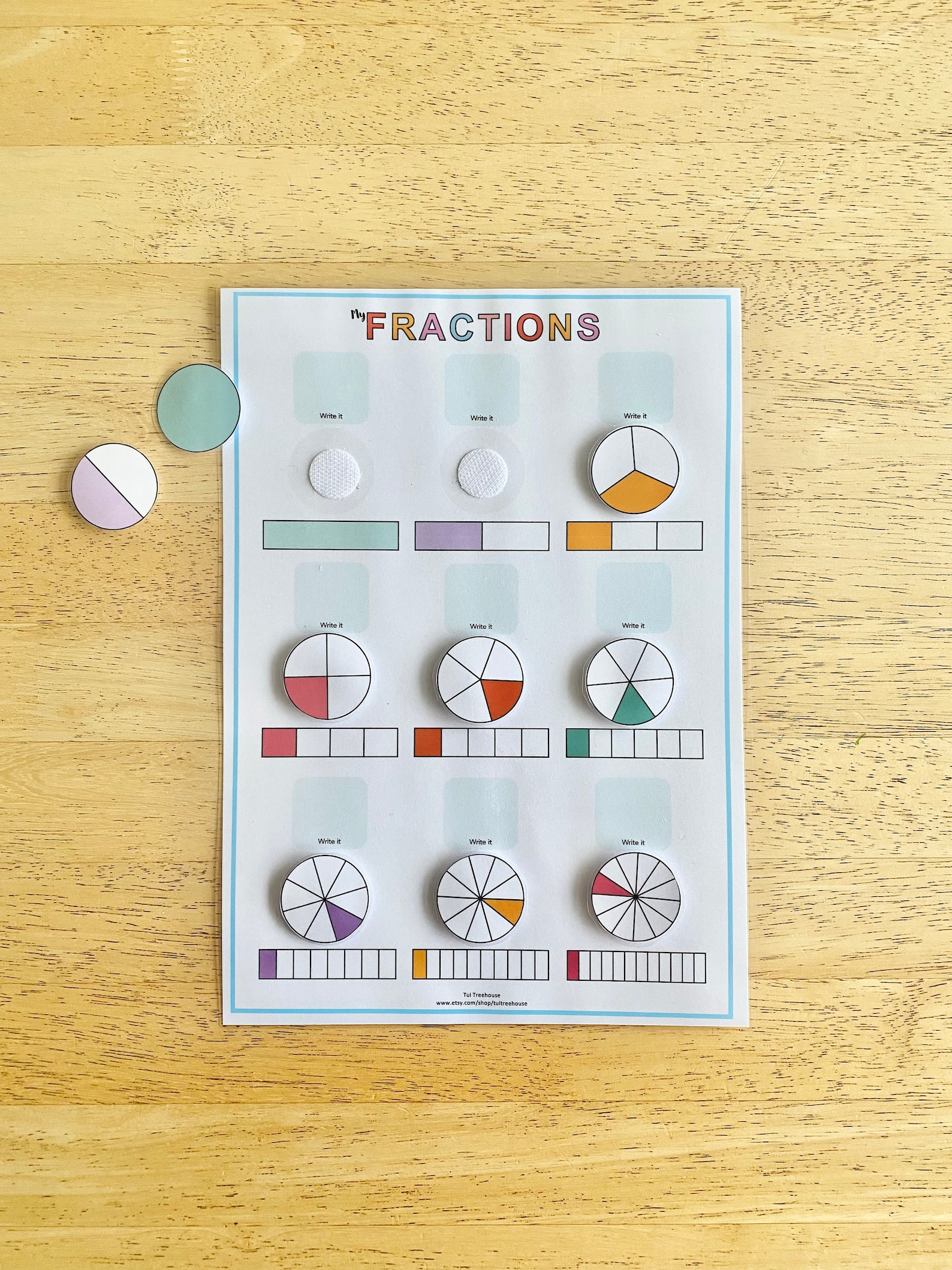 Printable Fractions Chart Interactive Velcro Fractions First - Etsy