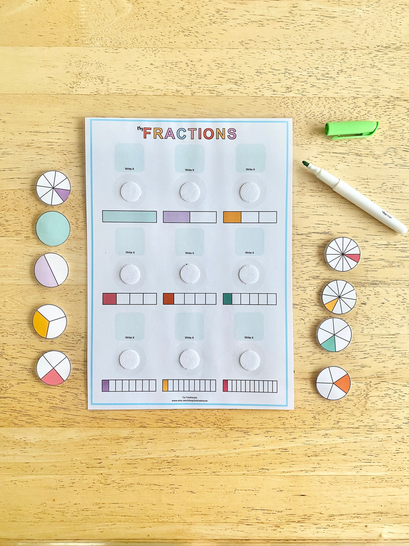 Printable Fractions Chart, Interactive Velcro Fractions, First Grade ...