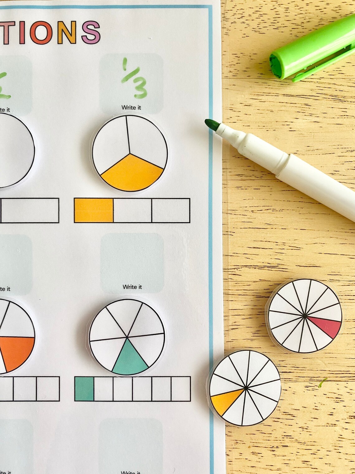Printable Fractions Chart Interactive Velcro Fractions First - Etsy