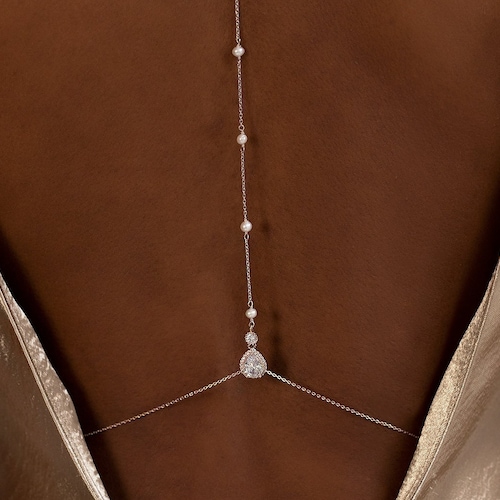 Pearl Back Necklace Backdrop Necklace Set Bridal Jewelry - Etsy