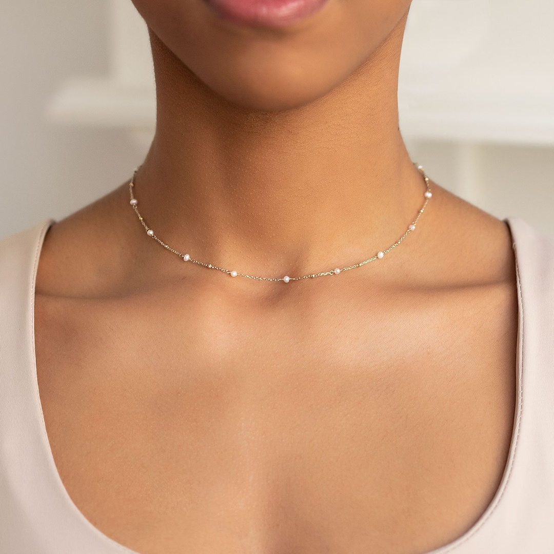 Dainty Silver Pearl Choker Necklace – Bridal Pearl Wedding Jewelry ...