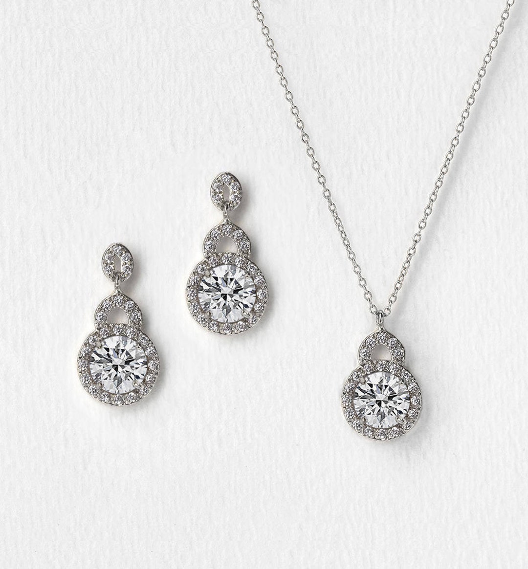 Bridal Jewelry Set, Silver Wedding Jewelry, Earring & Necklace Set ...
