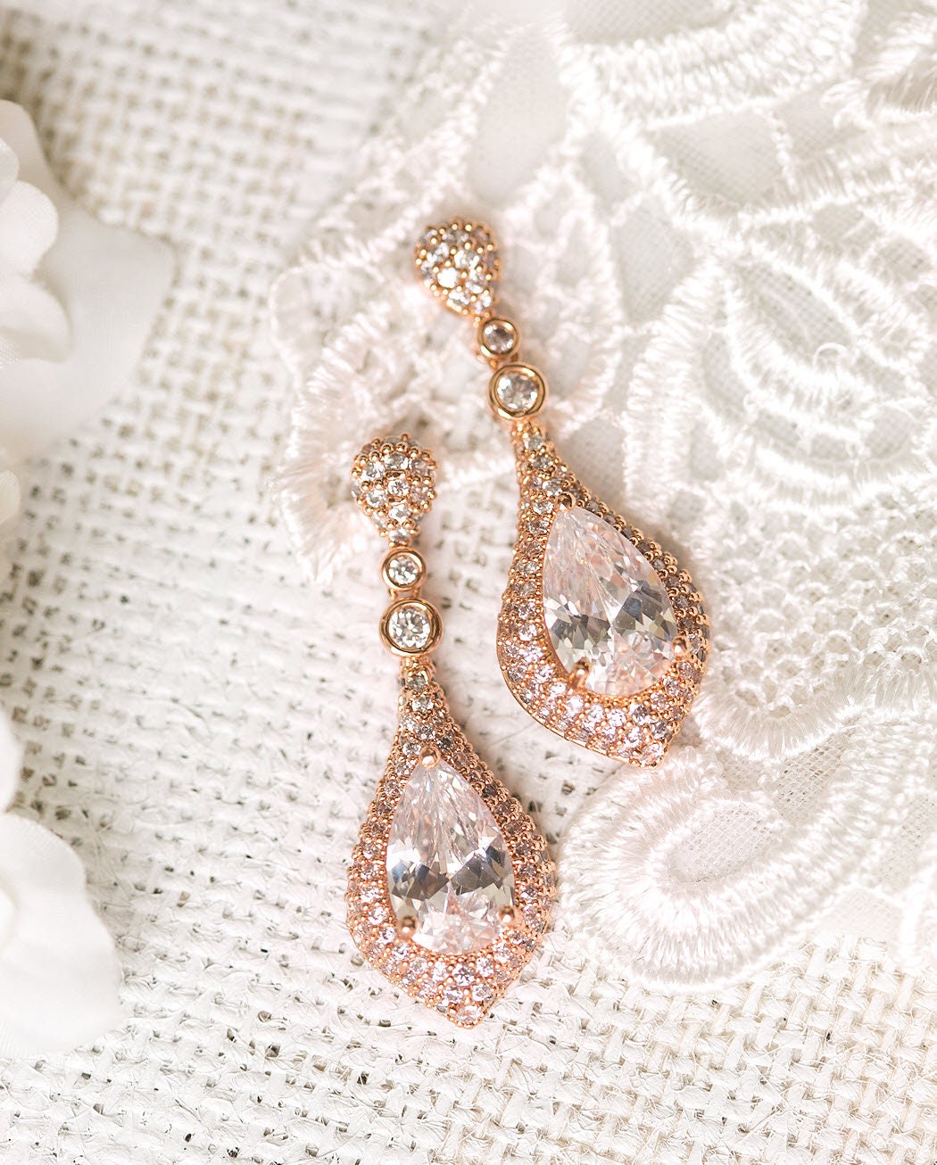 Rose Gold Earrings Bridal Jewelry Dangle Earrings Wedding | Etsy