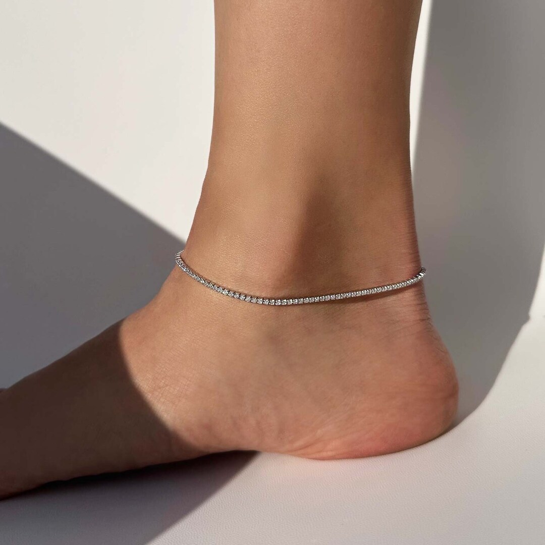 Sterling Silver Crystal Anklet for Women, Bridal Jewelry - Etsy