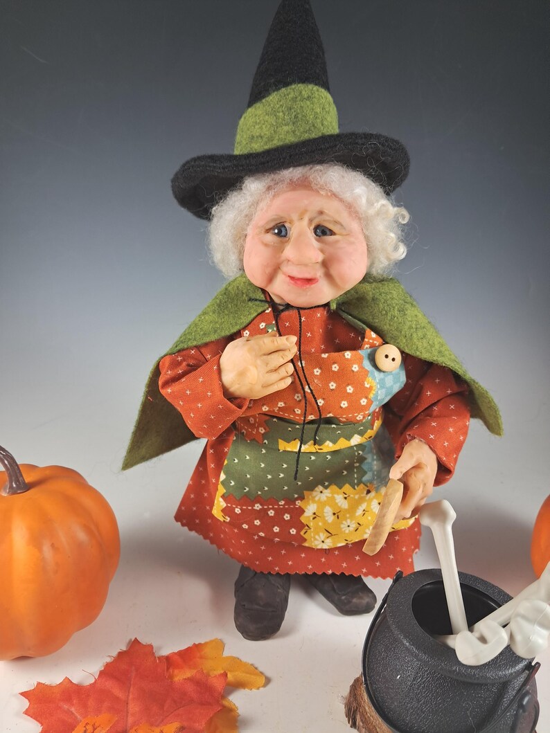 Halloween Witch Doll, Handmade Witch, "erma Collects Her Bones" - Etsy