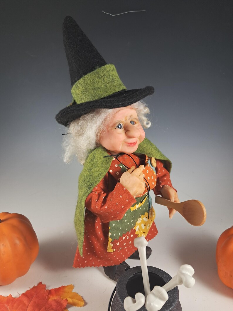 Halloween Witch Doll, Handmade Witch, "erma Collects Her Bones" - Etsy