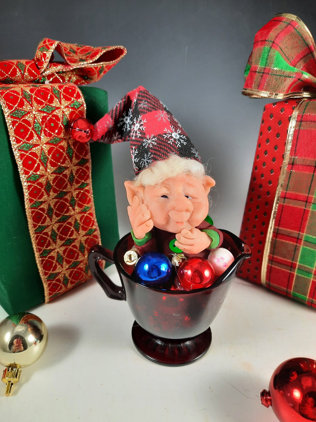 Christmas Elf/clay Elf Doll/whimsical Elf/bubbly - Etsy