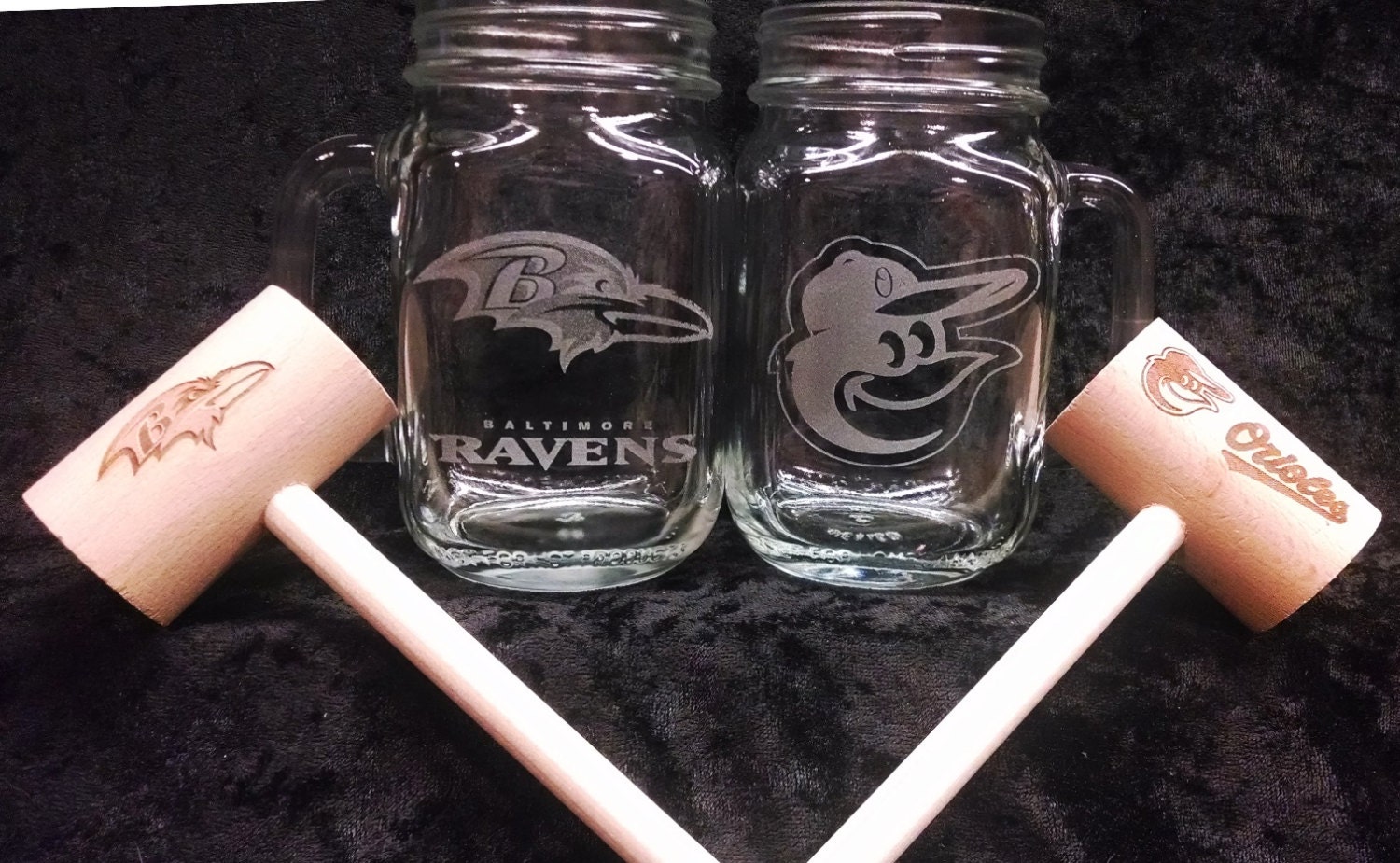 BALTIMORE BIRDS Mason Jar Mug & Crab Mallet / 4 Piece Gift Set | Etsy