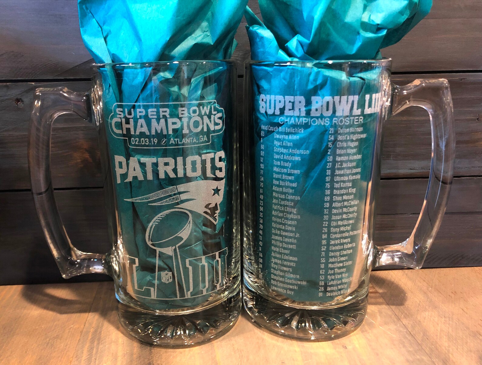 New England PATRIOTS Super Bowl 53 (LIII) Champions Beer Mug W/team ...