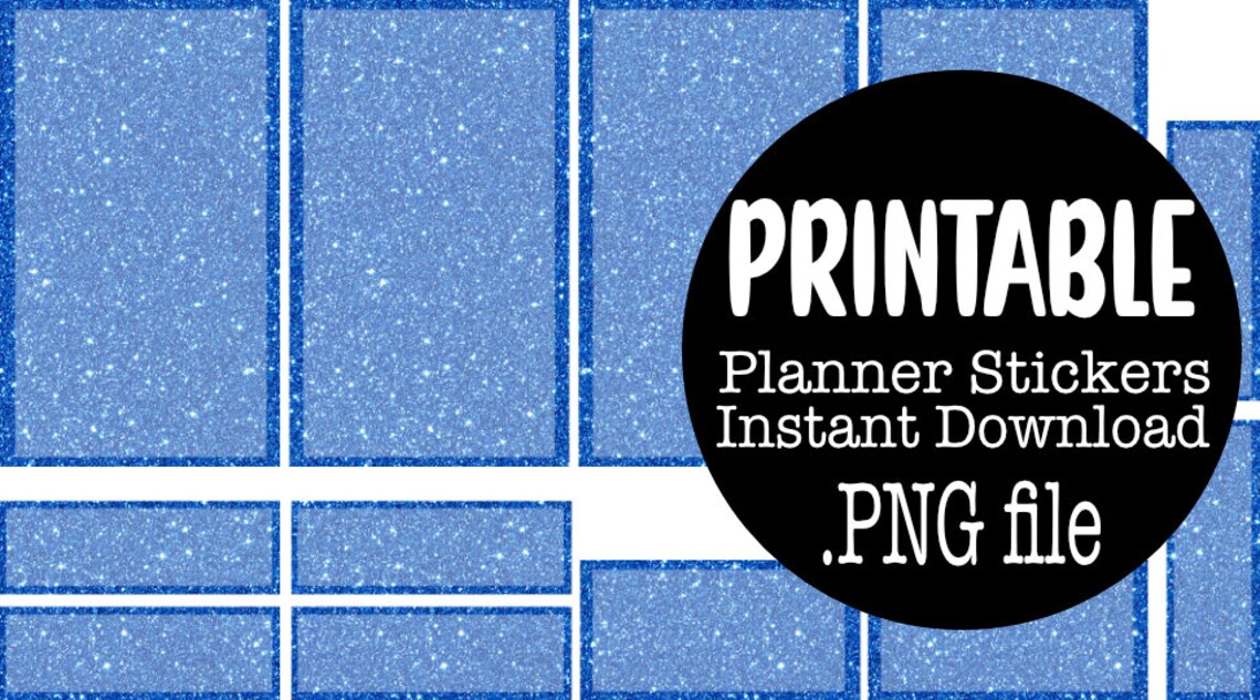 Blue Glitter Printable Planner Stickers, Functional Boxes, Washi Tape ...