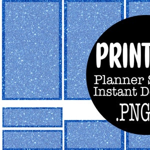 Blue Glitter Printable Planner Stickers, Functional Boxes, Washi Tape ...