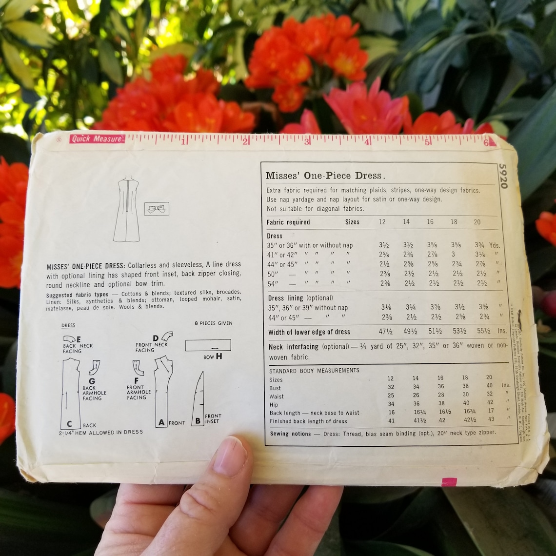 1965 Simplicity Pattern 5920 Misses' One-piece Dress Size - Etsy