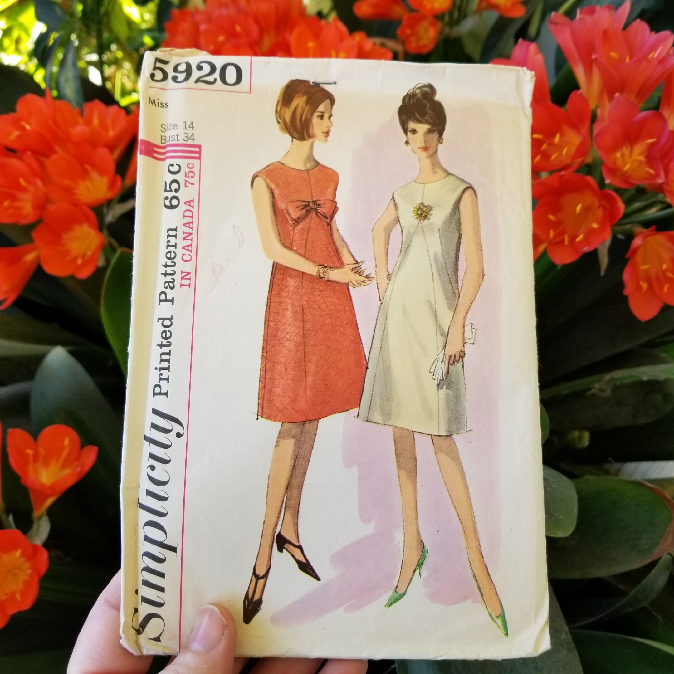 1965 Simplicity Pattern 5920 Misses' One-piece Dress Size 14 Bust 34 - Etsy