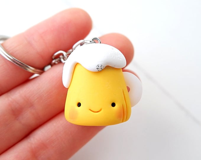 Kawaii Beer in Fimo, Key Ring, Keyring in Polymer Clay, Beer Mug, Beer ...