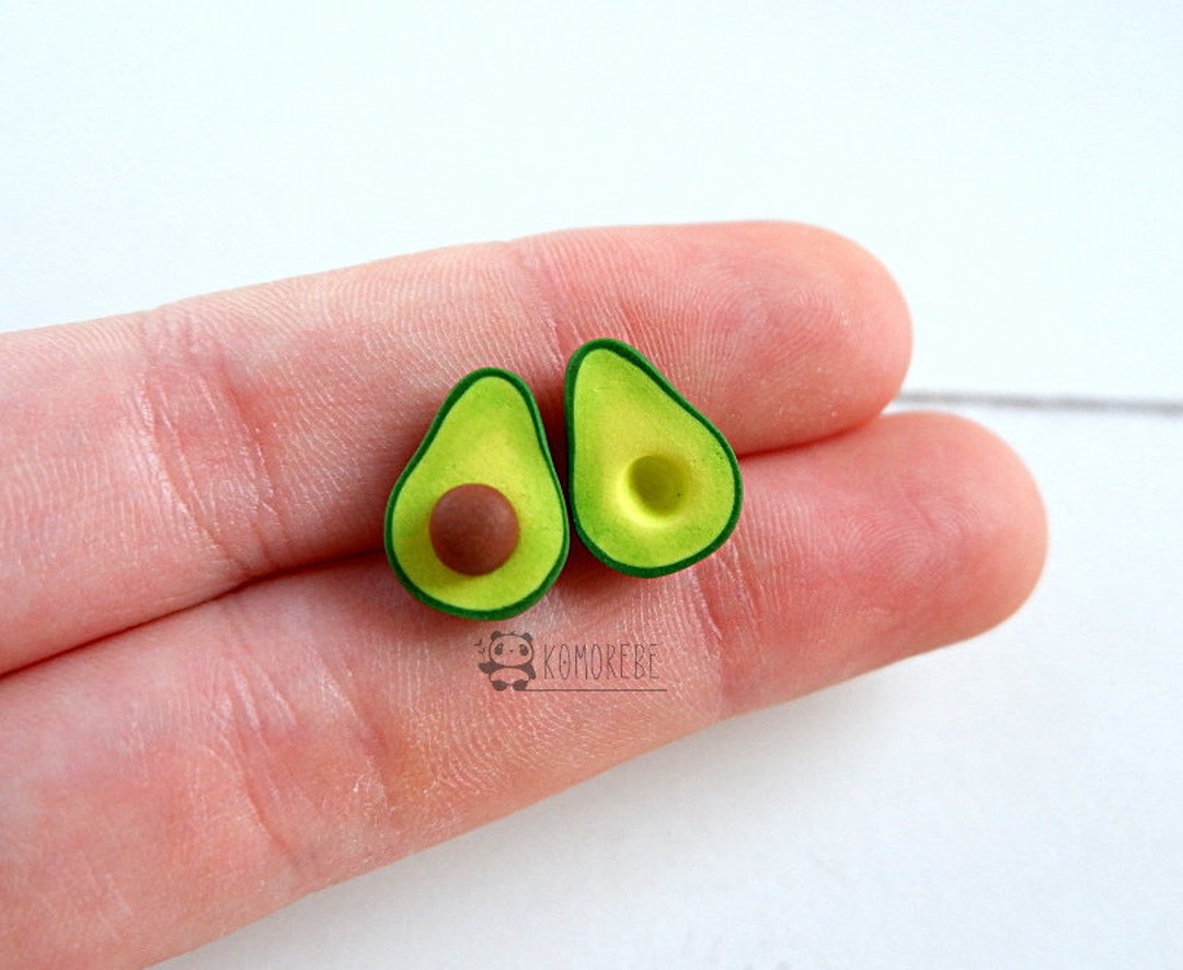 Avocado Miniature Stud Earrings Lobe Made in Fimo Green - Etsy