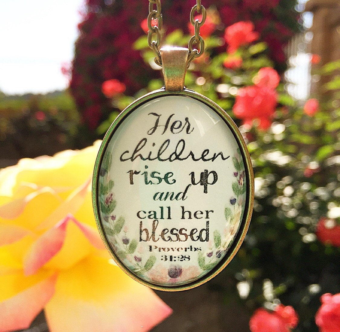 Bible Verse Pendant Necklace Her children rise up and | Etsy