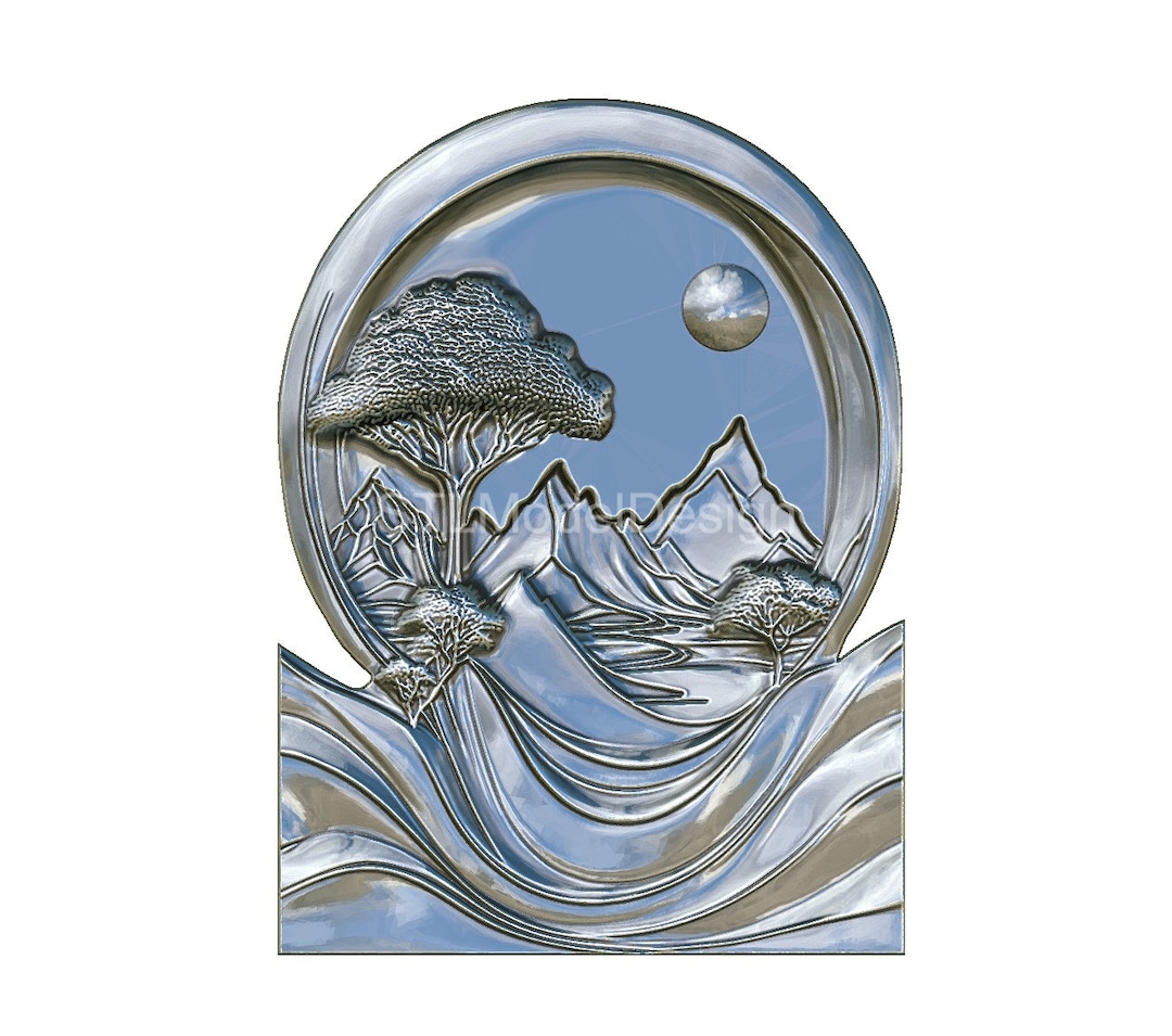 Serene Mountain Landscape 3D Model STL File for CNC Router, Laser ...