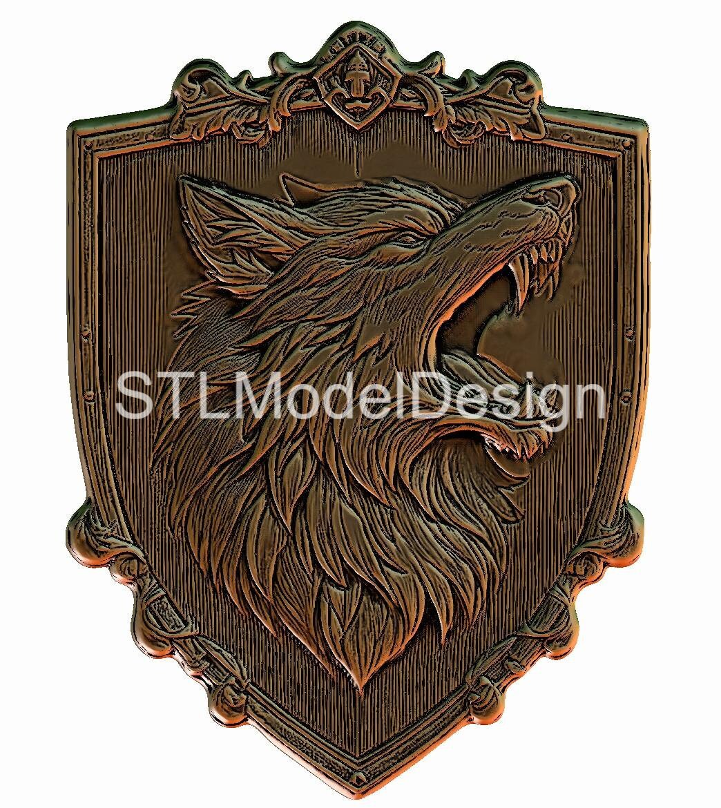 Ferocious Wolf Shield 3D Model STL File: CNC Carving, 3D Printing ...