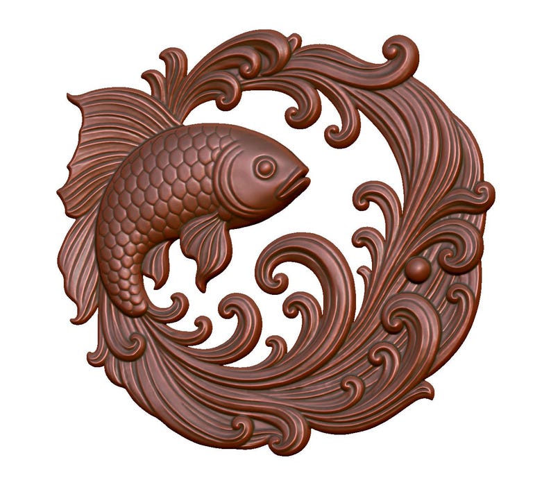Koi Fish Wave Frame 3D STL Model: CNC Router, Laser, Print (digital ...