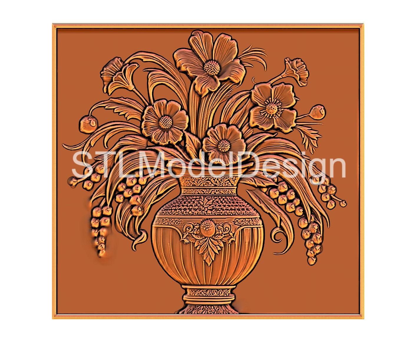 Classic Floral Arrangement 3D Model STL File for CNC Carving & 3D ...