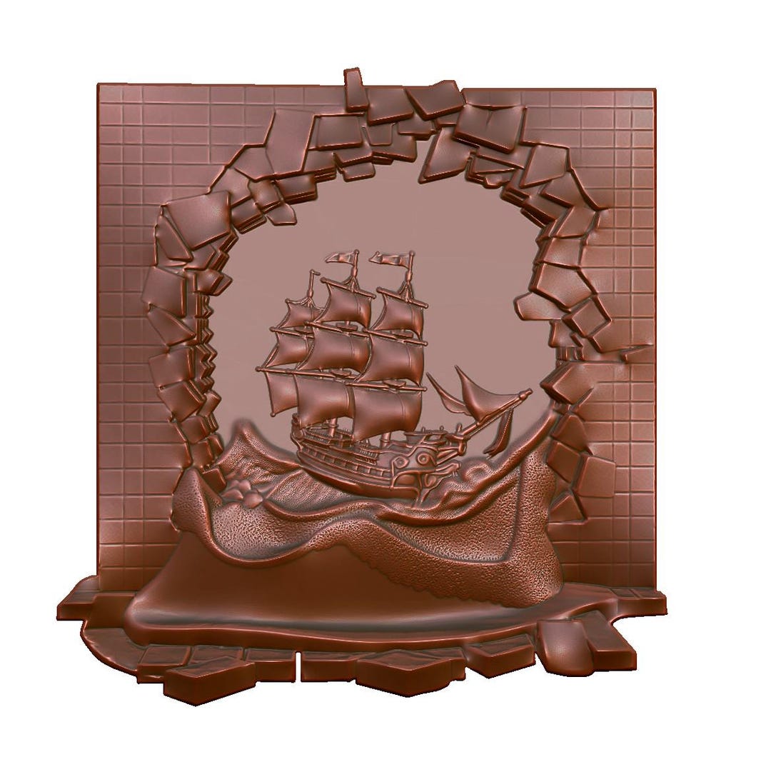 Pirate Ship Crashing Through Wall 3D STL Model for CNC Router, Laser ...