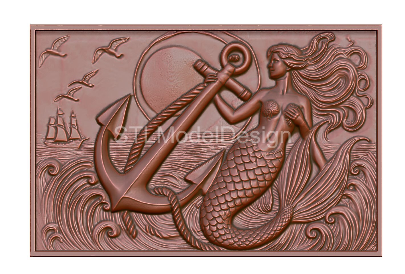 Maritime Majesty Mermaid Anchor 3D Model STL File CNC Router, Laser ...