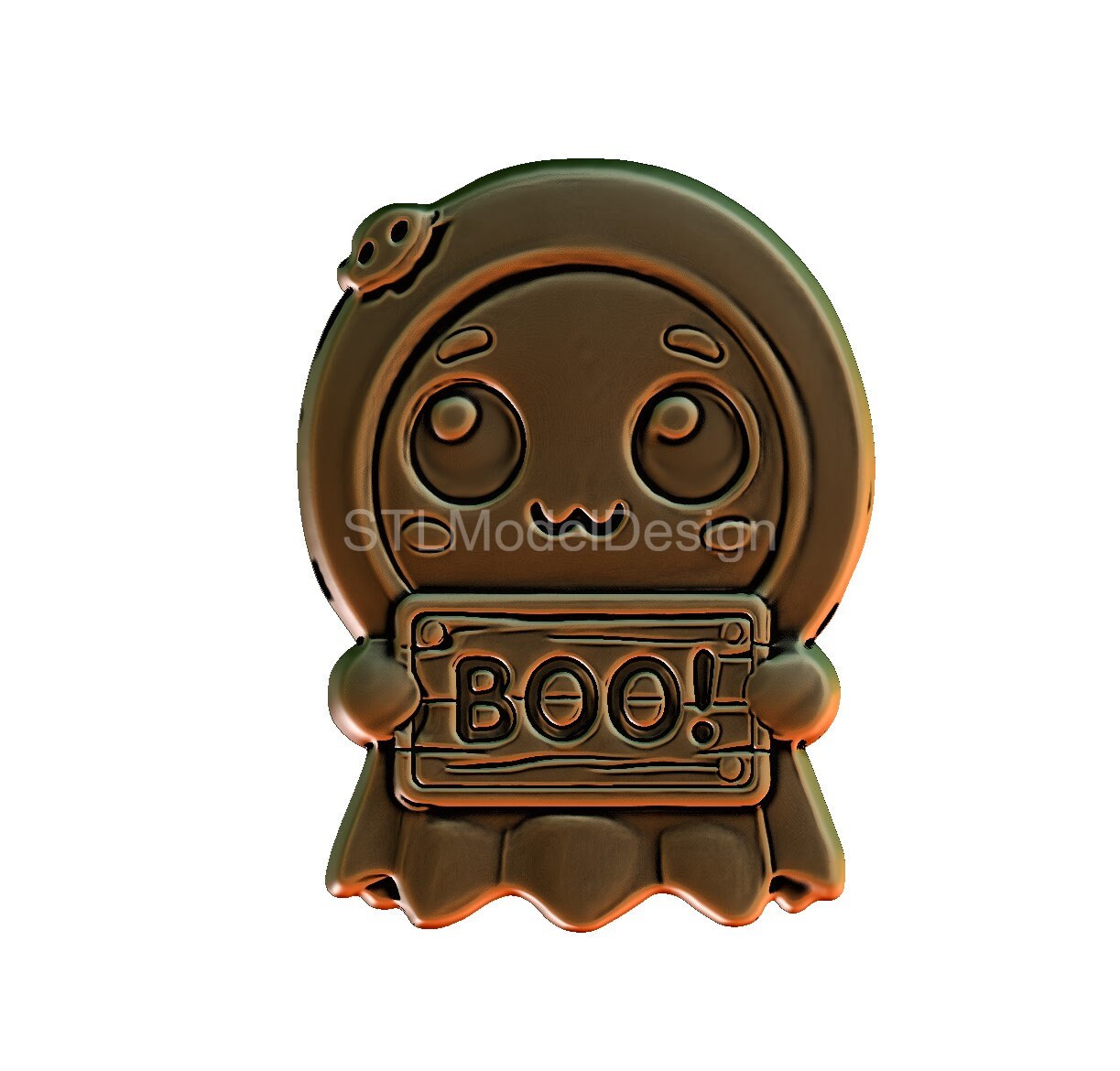 Cute Ghost Holding BOO Sign 3D Model STL File for CNC Router, Laser ...