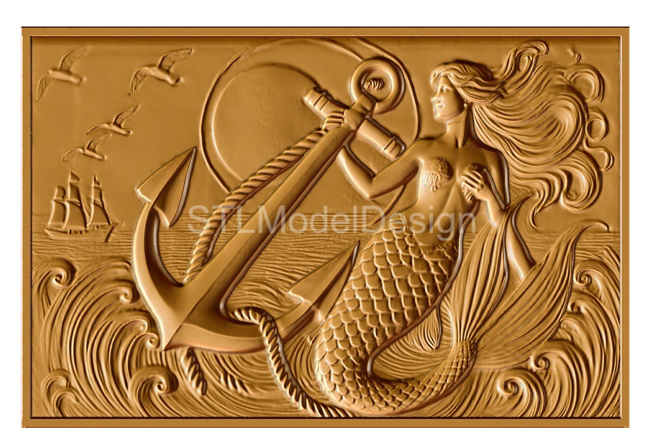Maritime Majesty Mermaid Anchor 3D Model STL File CNC Router, Laser ...